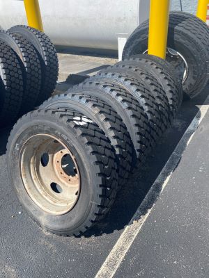 Lot of 225/70R19.5 Recap Tires on 8 Lug Rims (Qty 6)